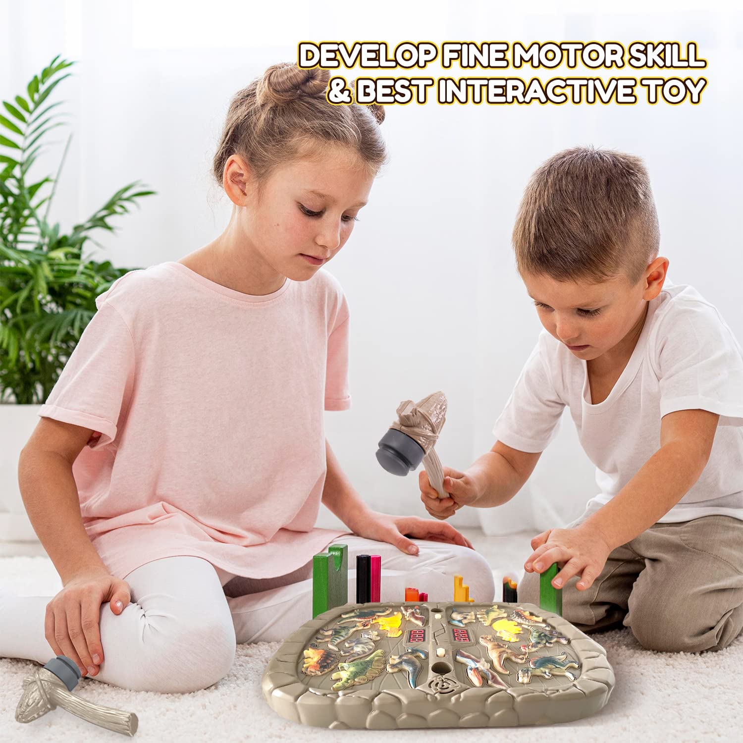 Interactive Whack a Dinosaur Game Toys for 2,3,4+ Year Old Boys Girls, Whack A Mole Game for 1 2 Year Old Toddler and Kids, Learning, Active, Early Developmental ,Educational, Pounding Dinosaur Toy