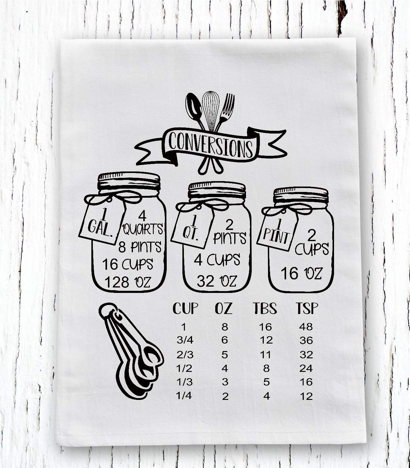 Kitchen Dish Towel - Flour Sack Towel - Kitchen Conversion Chart for Measurements
