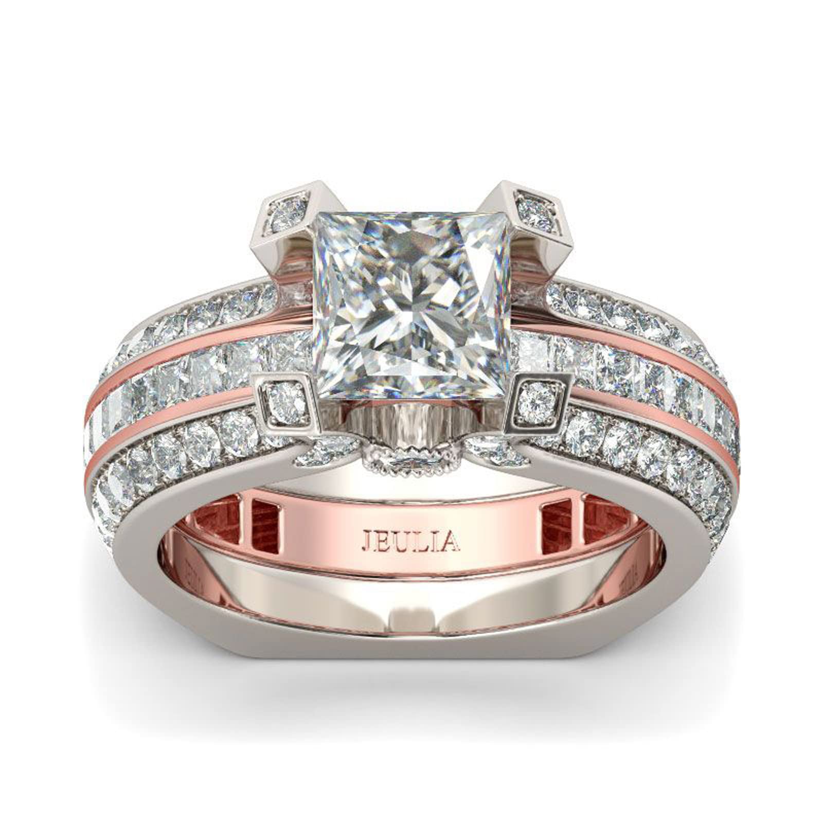 Jeulia Diamond Wedding Ring Set for Women: Sterling Silver Interchangeable Halo Bridal Set Engagement Anniversary Promise Ring Valentine's Jewelry Gift with Box