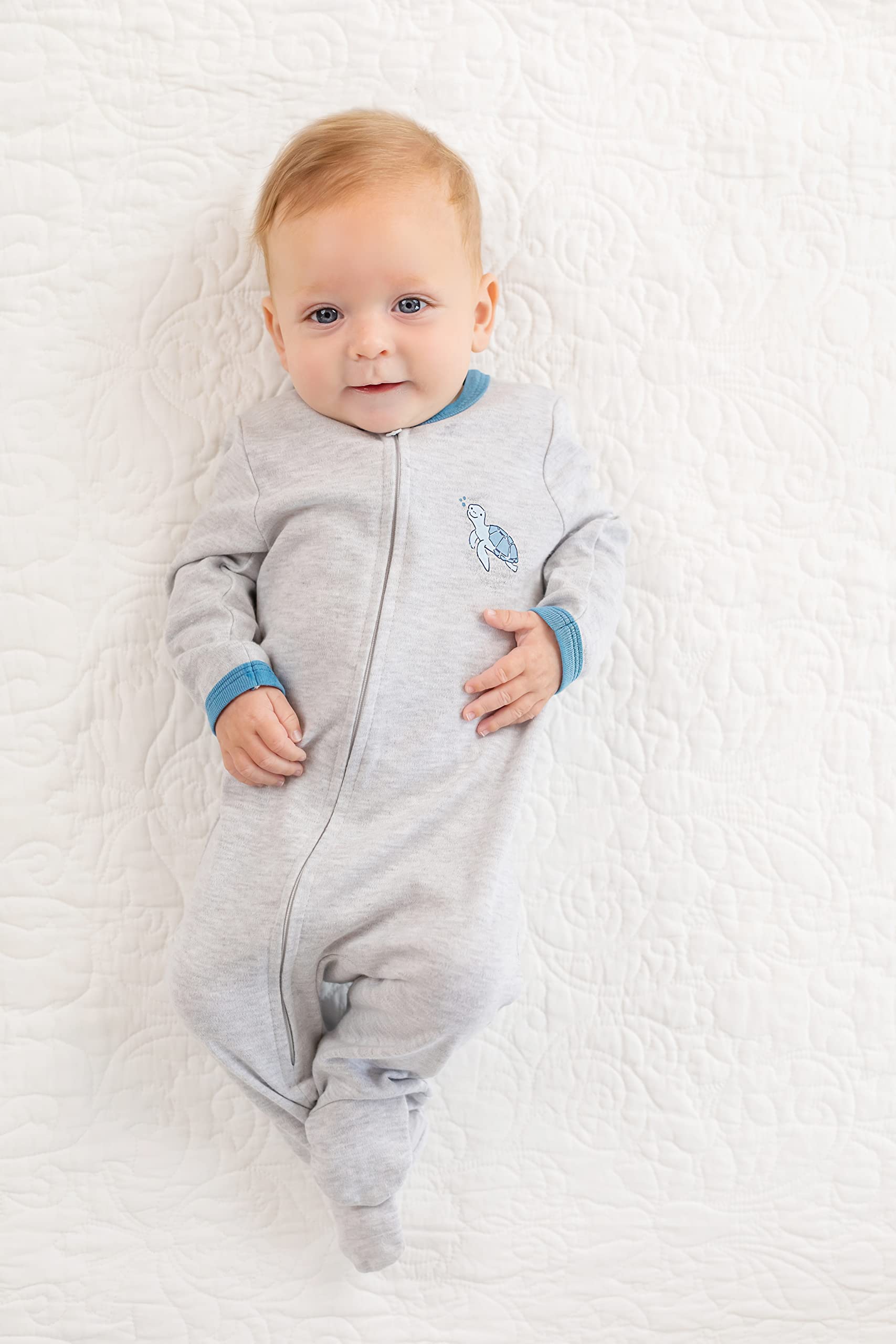 Laura Ashley 2-Pack Unisex Footie Pajamas Baby Zipper, Footed Infant Clothing, Sea Turtle Grey PJs/3M