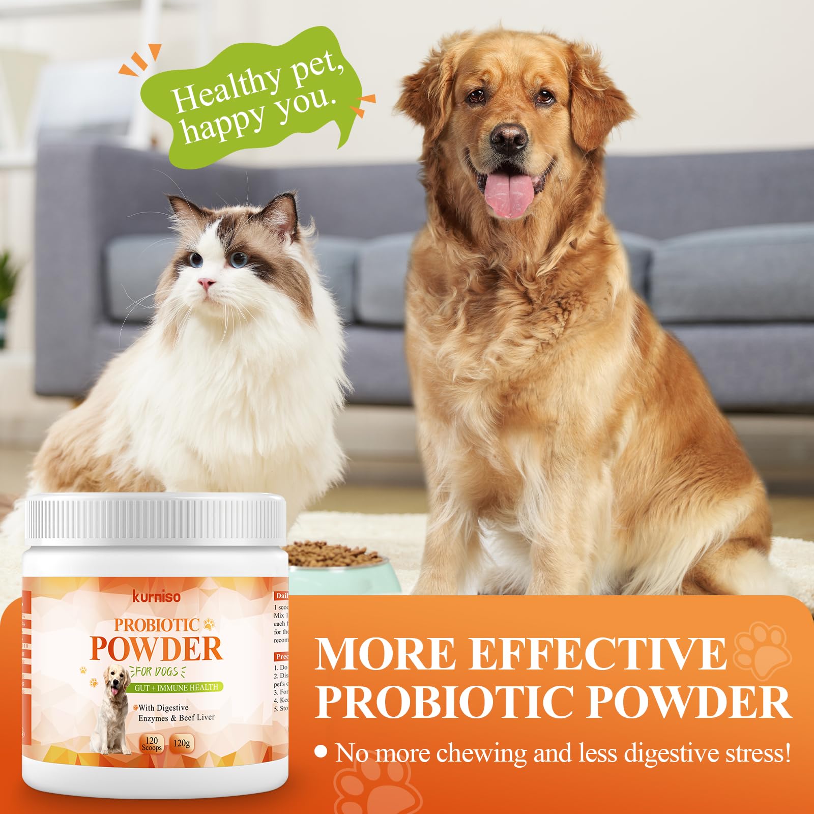 Probiotics for Dogs, Dog Probiotics for Immune & Digestive Health, Dog Probiotic Powder with Digestive Enzymes & Beef Liver, 120 Scoops