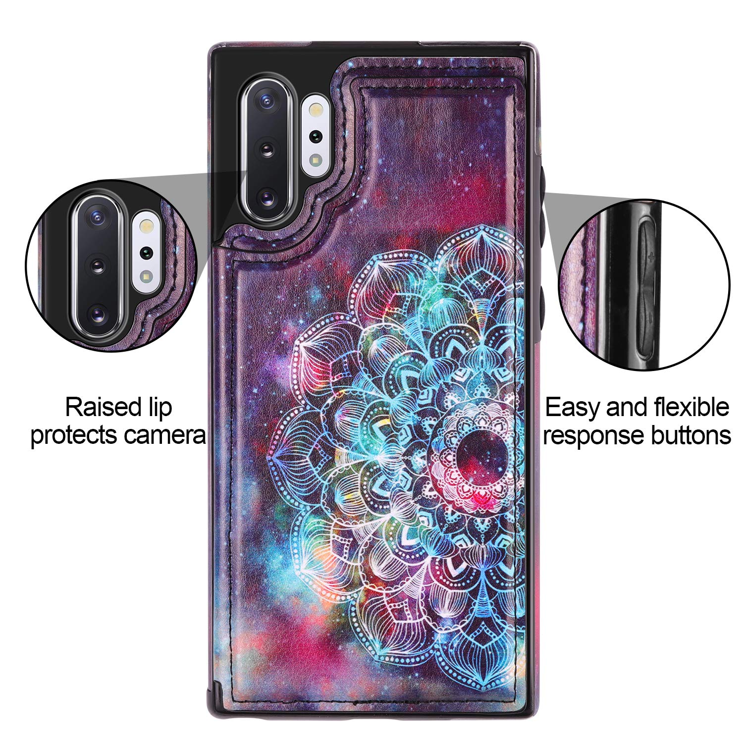 HianDier Wallet Case for Galaxy Note 10 Plus Slim Protective Case with Credit Card Slot Holder Flip Folio Soft PU Leather Magnetic Closure Cover for 2019 Samsung Galaxy Note 10+ 5G, Mandala