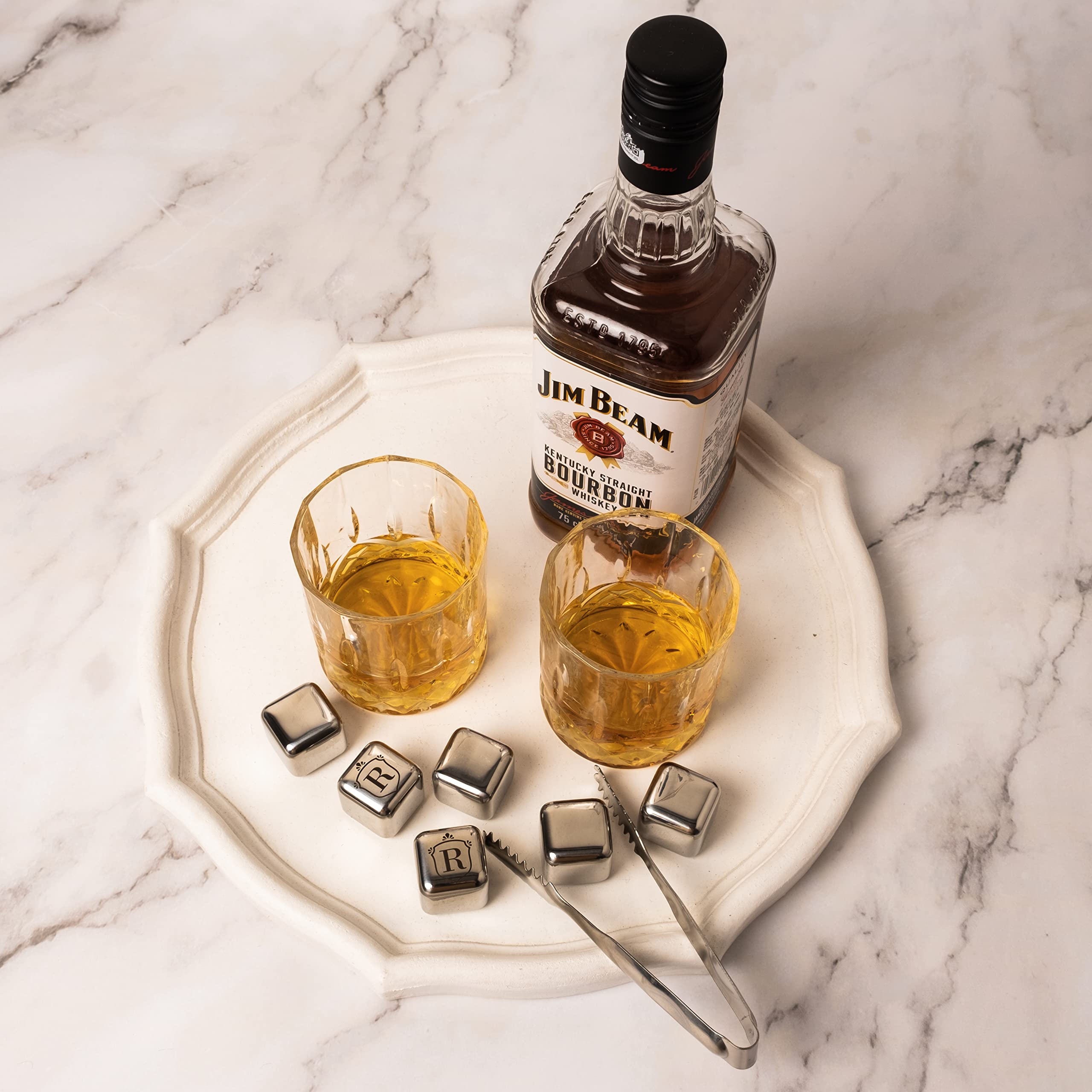 JEKOSEN Personalized Whiskey Glasses Gift Set for Man 2 Pack With Stainless Steel Cubes Best Gifts for Men Dad Husband Boyfriend Birthday Present