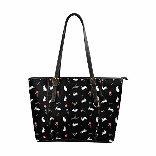 InterestPrint Easter Rabbit on Flower Grassland Tote Bag for Women School Work Travel and Shopping