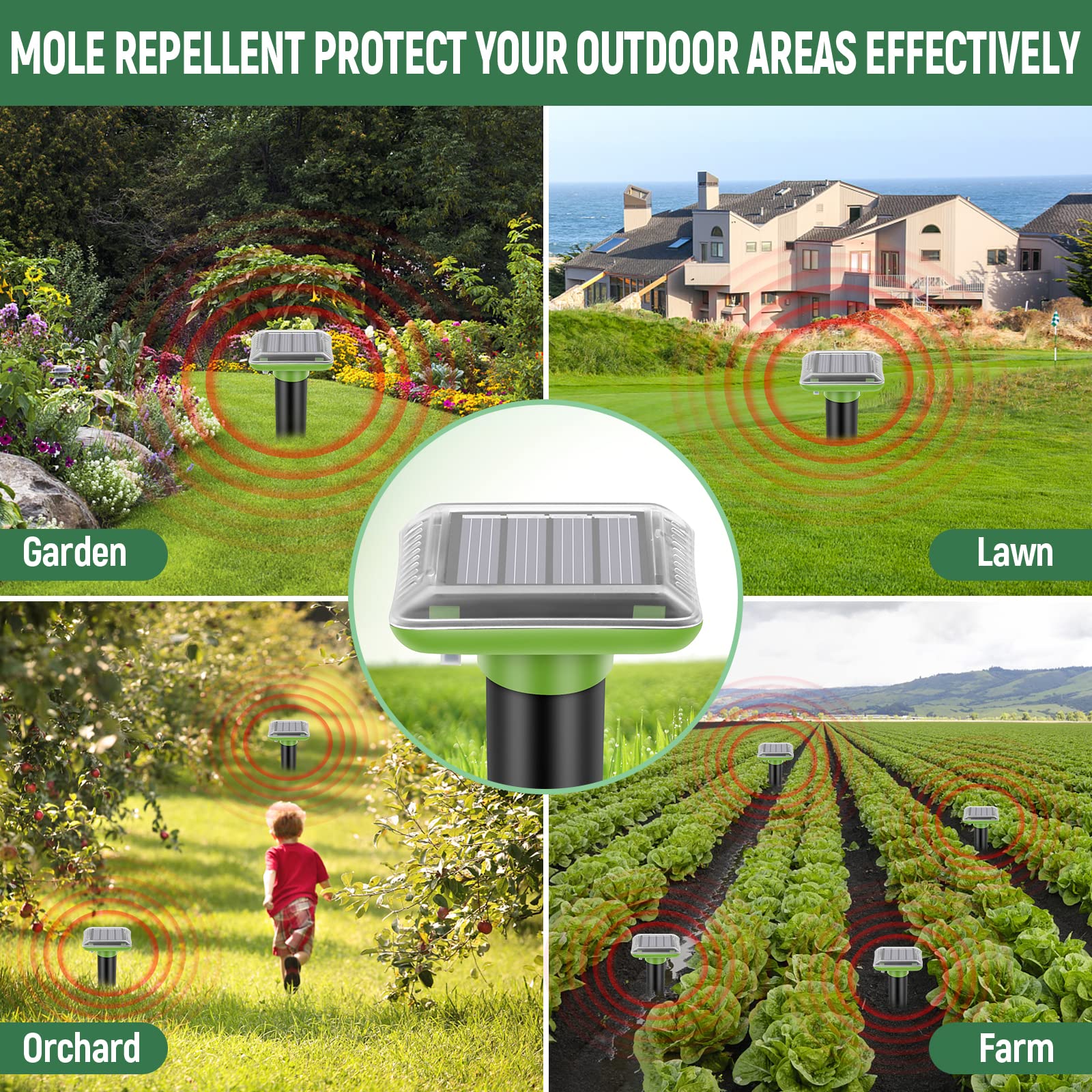 HiAnifri Solar Mole Repellent Ultrasonic,2023 New Mole Vole Gopher Repellent Outdoor Solar Powered,Effectively Repels Garden and Yard Voles,Snakes,Gophers