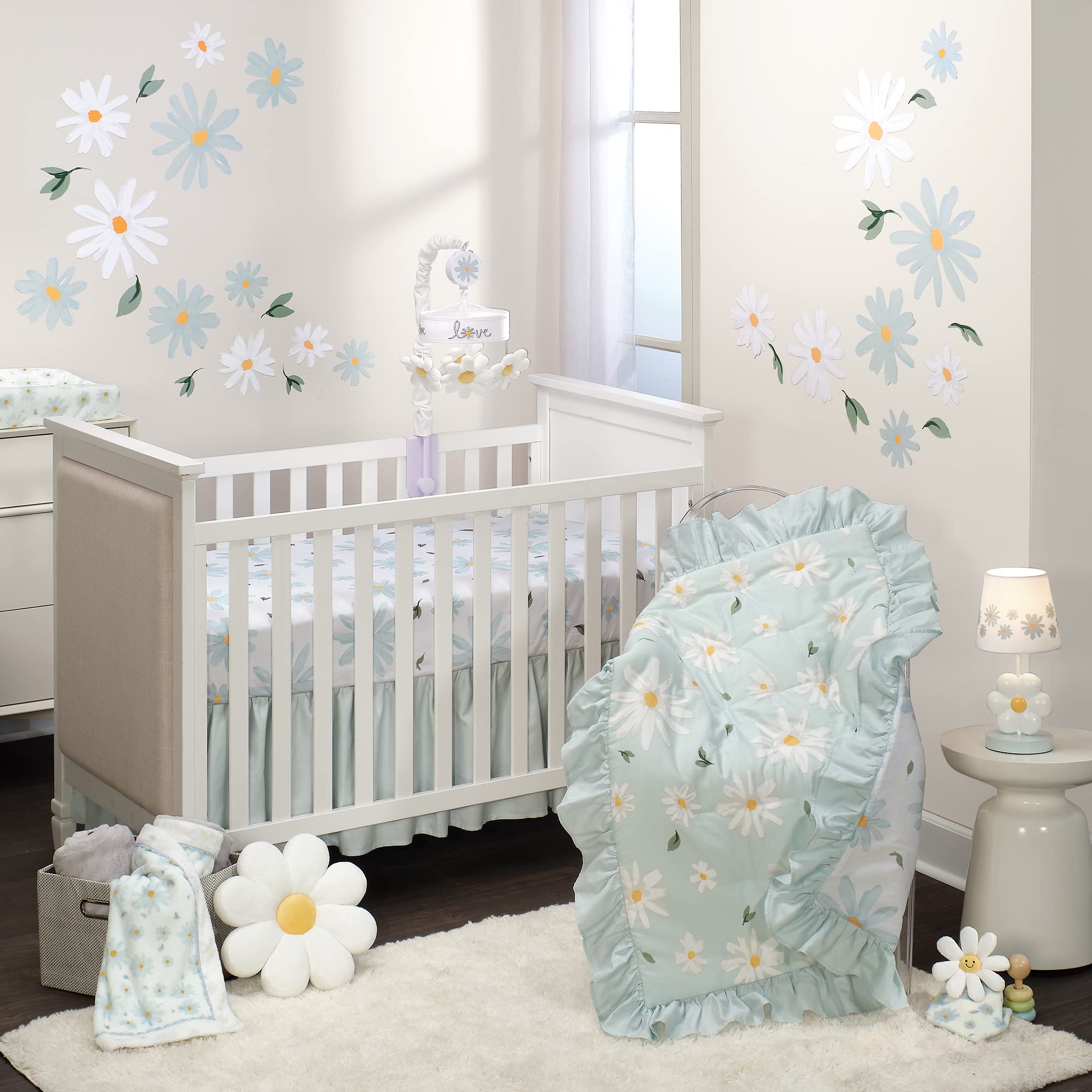 Lambs & Ivy Sweet Daisy White Floral Musical Baby Crib Mobile Soother Toy