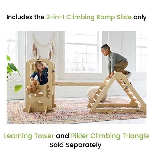 Little Partners Climbing Wood Kids Slide Ladder, 2-in-1 Climbing Ramp Slides for Kids Accessory for Learn 'N Climb Triangle with Secure Hooks, Hand and Foot Grips (Slide Only, Natural)