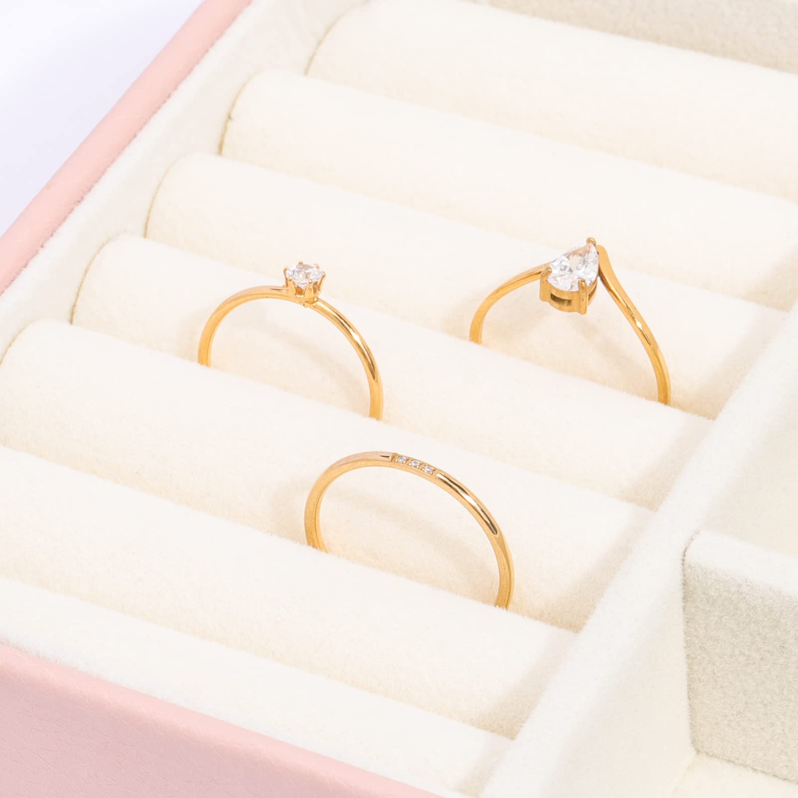 Joacii Gold Plated Stacking Waterdrop Eternity Wedding Rings Stackable Cubic Zircon Pear Promise Ring Set for Women Comfort Fit Size 7