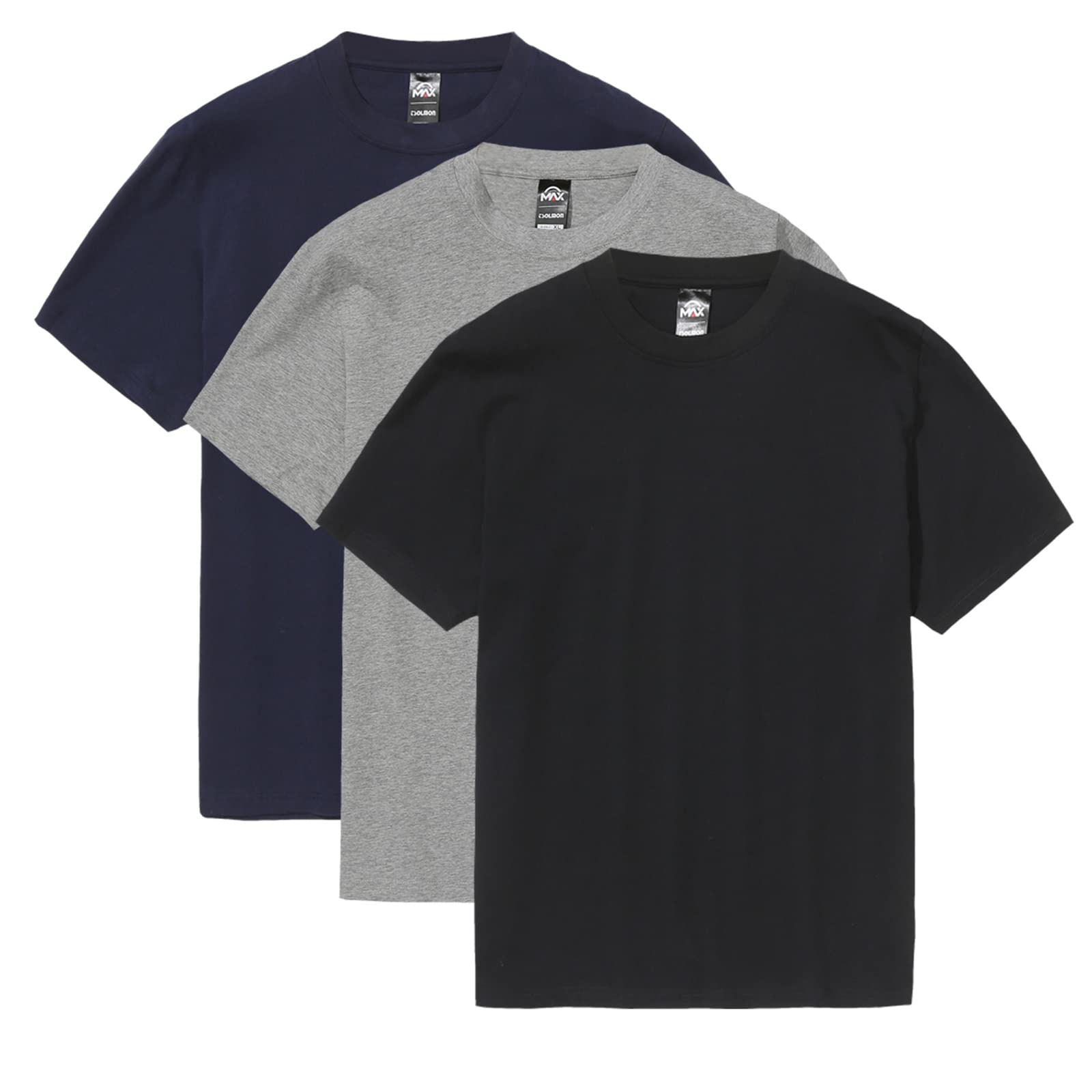MAX TSOLMON Men's T-Shirt Short Sleeve Classic Shirt Cotton Tops Crew Neck Fitted Tees (Black/Gray/Dark Blue, Medium)