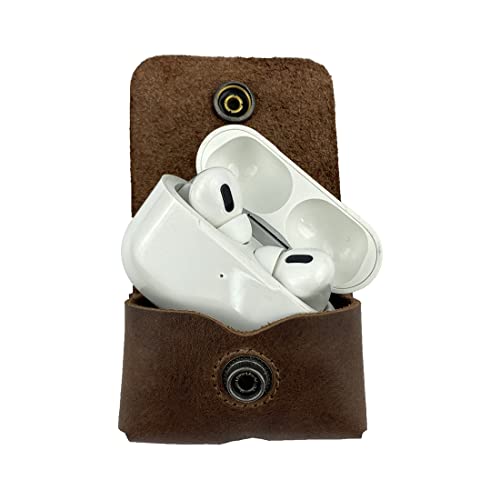 LeatherTex, Rustic AirPods Pro Charging Cover Handmade from Full Grain Leather - Pocket Size, Genuine Bluetooth Case - Protective Portable Carrying Pouch - Bourbon Brown