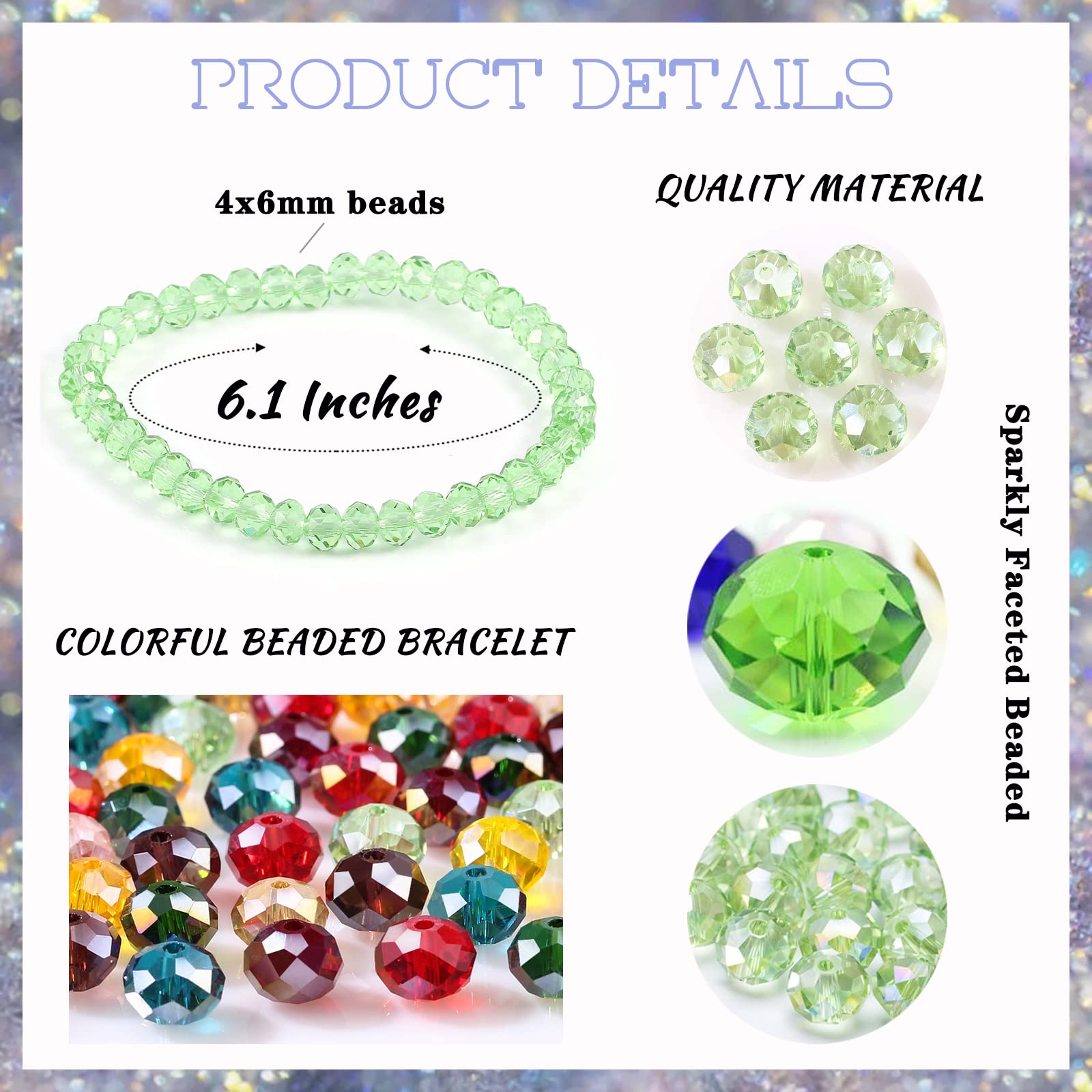 JEWPARK 17Pcs Beaded Bohemian Bracelet for Women Stacking Crystal Beads Bracelets Faceted Glass Beads Bracelets Sparkly Versatile Stretch Cuff Bangle Set 4x6mm