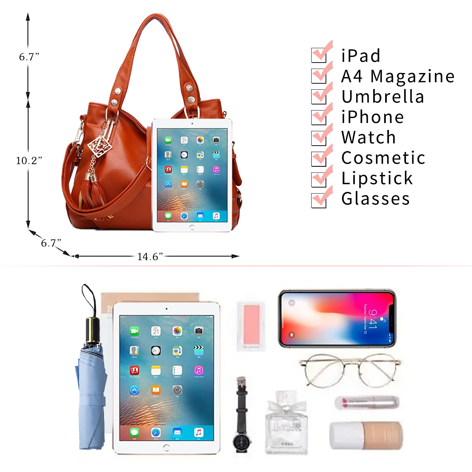 JEVIYO Brown Handle Bag for Work With Pockets Office Lady Womens School Handbags