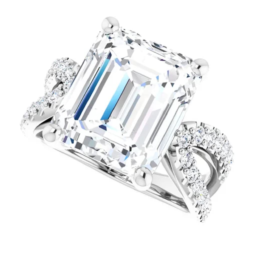 JEWELERYIUM 5 CT Emerald Cut Colorless Moissanite Engagement Ring, Wedding/Bridal Ring Set, Solitaire Halo Style, Solid Sterling Silver Vintage Antique Anniversary Promise Ring Gift for Her (7.5)