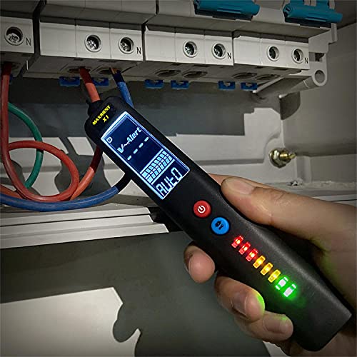 MAXRIENY Voltage Detector, EBTN LCD 3-Line Display Voltage Tester Pen with Adjustable Sensitivity, Non-Contact AC Electricity Sensor Socket Outlet Tester Live Wire Checker with Analog Bar