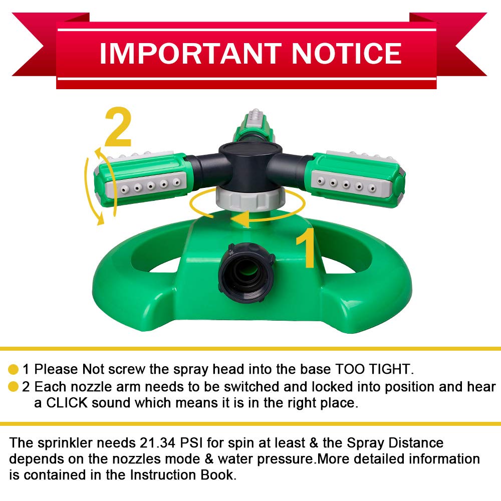 Hinastar Lawn Sprinkler, Automatic Garden Water Sprinkler, Upgrade 360 Degree Rotation Irrigation System, Large Area Coverage, Sprinkler for Yard, Lawn, Kids and Garden-1Pack(Light Green)
