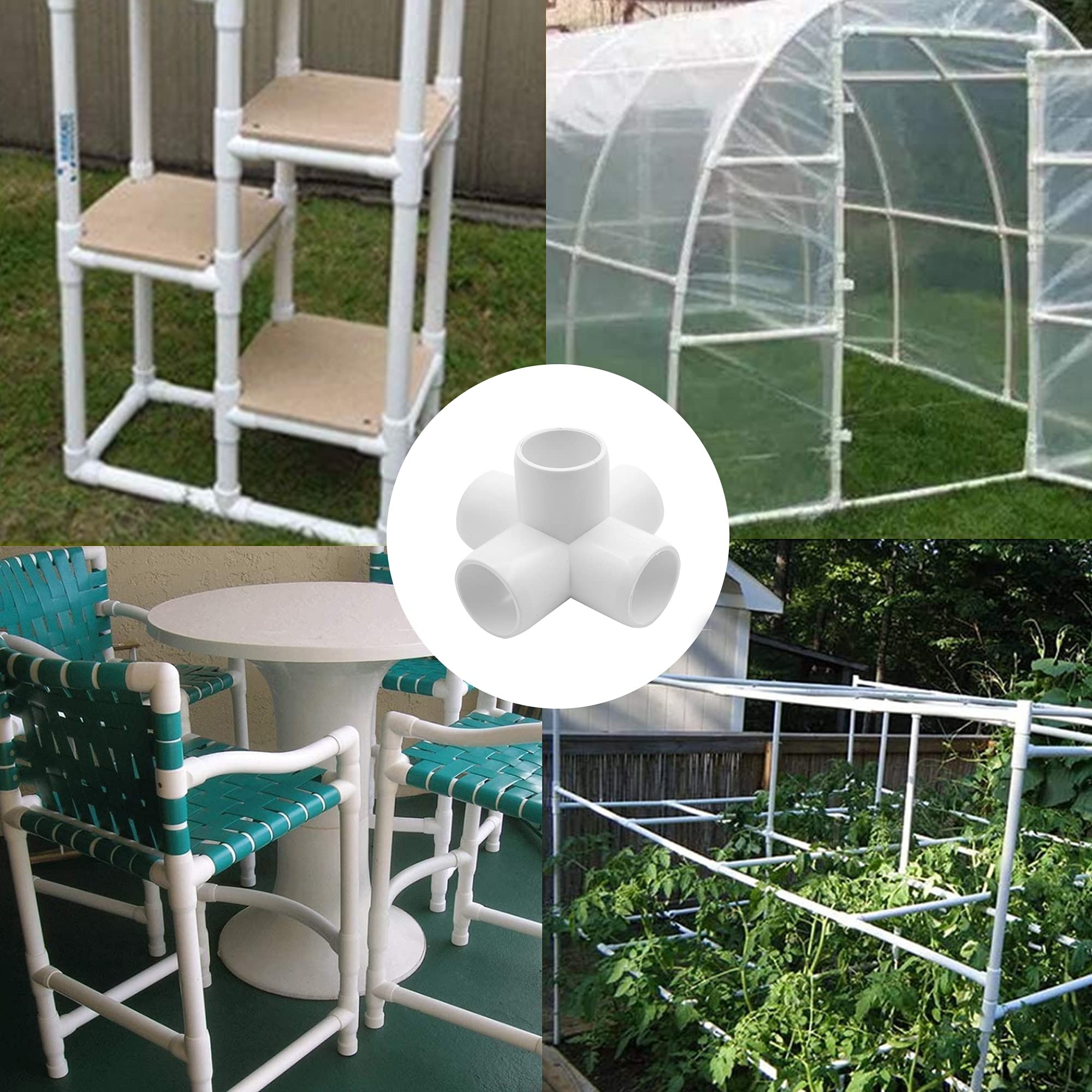 MAXSELL 12 pack 5 Way 3/4 inch PVC Fitting Corner Cross Elbow 45 90 Degree for Greenhouse Shed Pipe, Tent Connection, Furniture Build Grade SCH40, White
