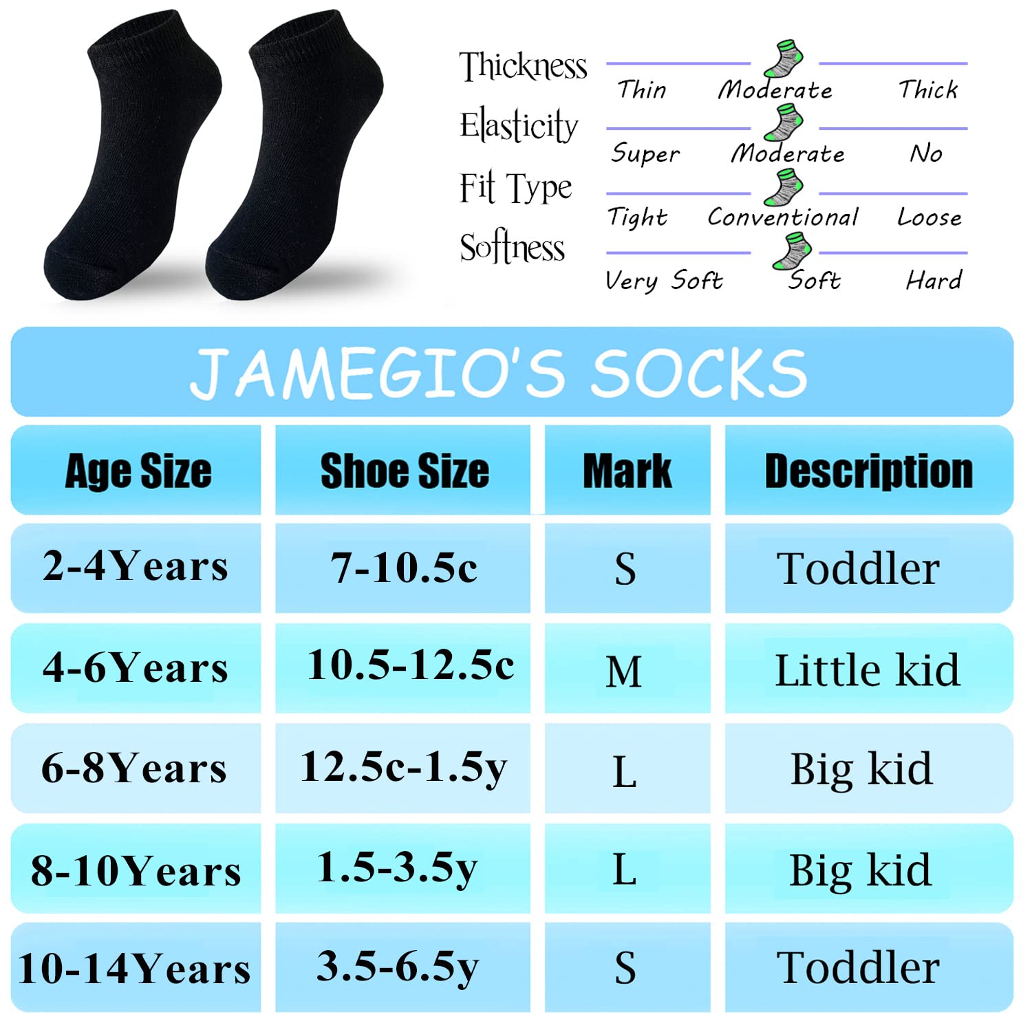 JAMEGIO 18 Pairs Kids' Ankle Socks Low Cut Half Cushion Sport Ankle Socks Boys Girls(6-8 Years)