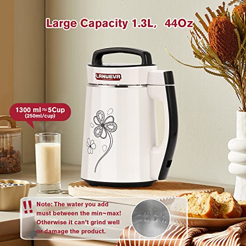 LANUEVA Soy Milk Maker Machine 1.3L/44OZ, 8 In 1 Nut Milk Maker for Dry Wet Soybean, Almond Milk, Vegan Nut Milk, Oat Milk, Smoothies, Porridge, Paste, Juice, Self-Cleaning, Include Recipe, 110V
