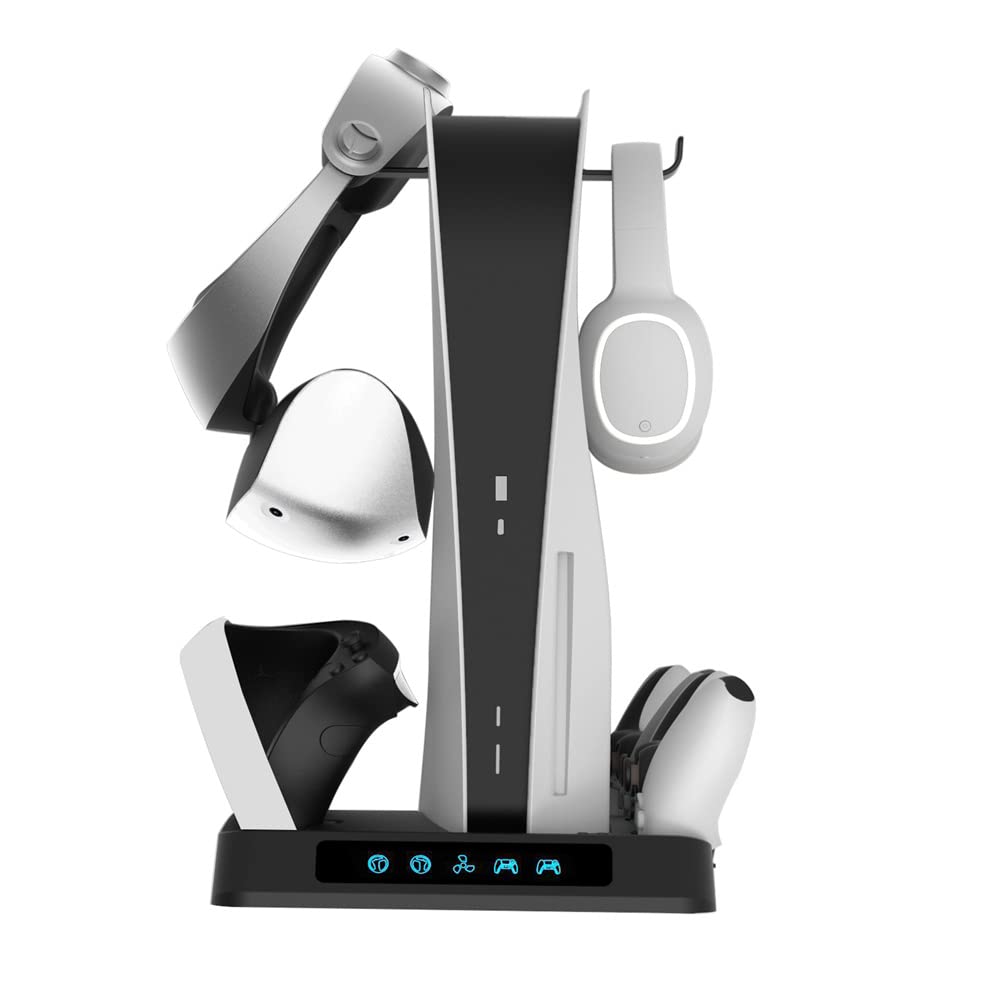 MayHei for PS5 PSVR 2 Cooling Fan Charging Stand with Dual Controller Charging Vertical Stand for PS5 Console Headset VR2 Glasses Accessories
