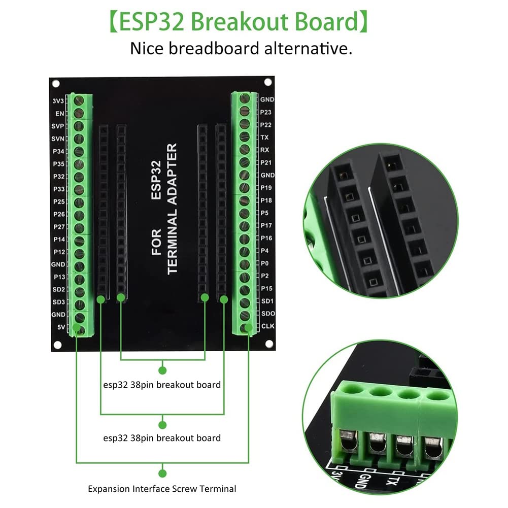 Lyzeous ESP32 Breakout Board GPIO 1 Into 2 Compatible with NodeMCU-32S Lua 38Pin GPIO Expansion Board