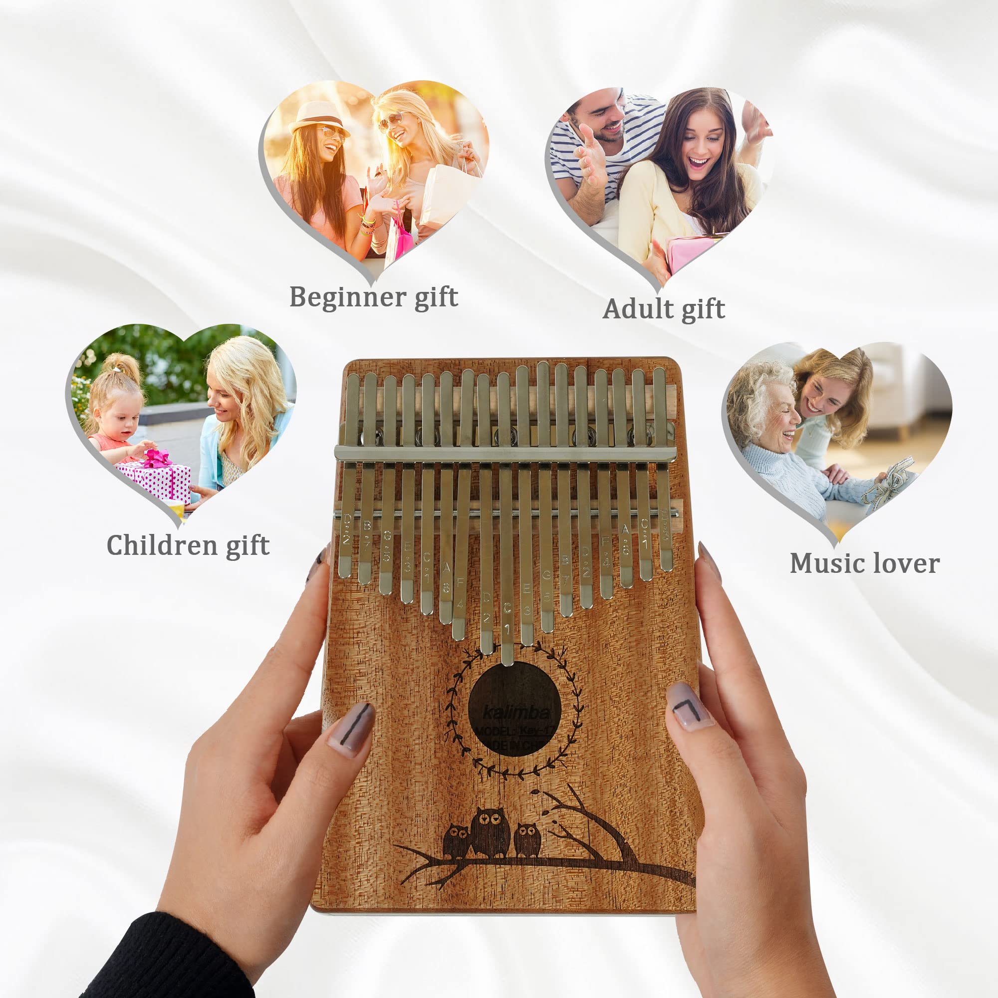Kalimba Thumb Piano 17 Keys, Portable Finger Piano Musical Instruments Gift for Kids, Adults, Beginners, Professionals, Includes Tuning Hammer & More