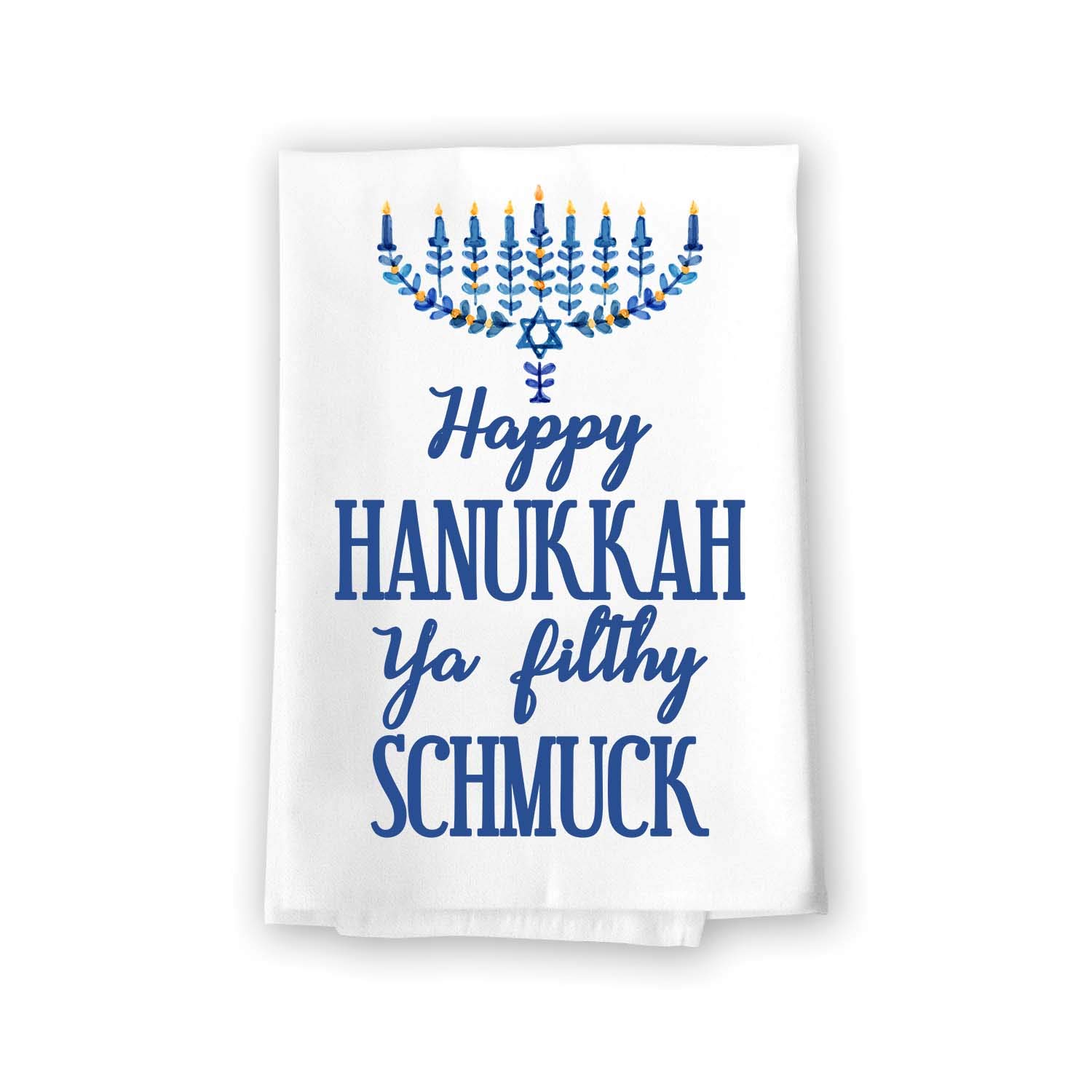 Honey Dew Gifts, Happy Hanukkah Ya Filthy Schmuck, 27 x 27 Inch, Made in USA, Flour Sack Towels, Hanukkah Gifts, Holiday Dish Towel, Candlestick Menorah Towels, Funny Jewish Decor