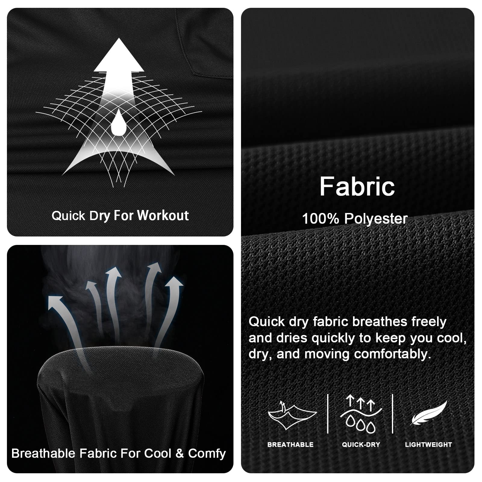 JHMORP Men's Golf Polo Shirts Collared Shirts Short Sleeve Quick Dry Outdoor Shirts with Pocket Black,L