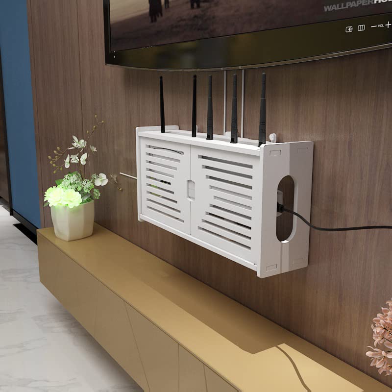 Large Wireless Router Storage Box,WiFi Router Storage Box Router Shelf Wall Mount,Router Organizer,Hider Cord Management Container, Creative Decorative Storage Box,White,19in*4.7in*9.5in