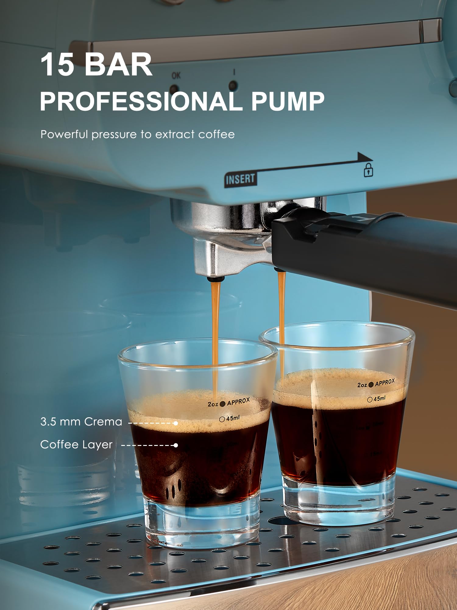 Ihomekee Espresso Machine, Retro Style Espresso Coffee Maker with Fast Heating Automatic, Latte & Cappuccino Maker with Milk Frother Steam Wand, Pressure Gage, Aqua - CM6885A (Retro Style Aqua)