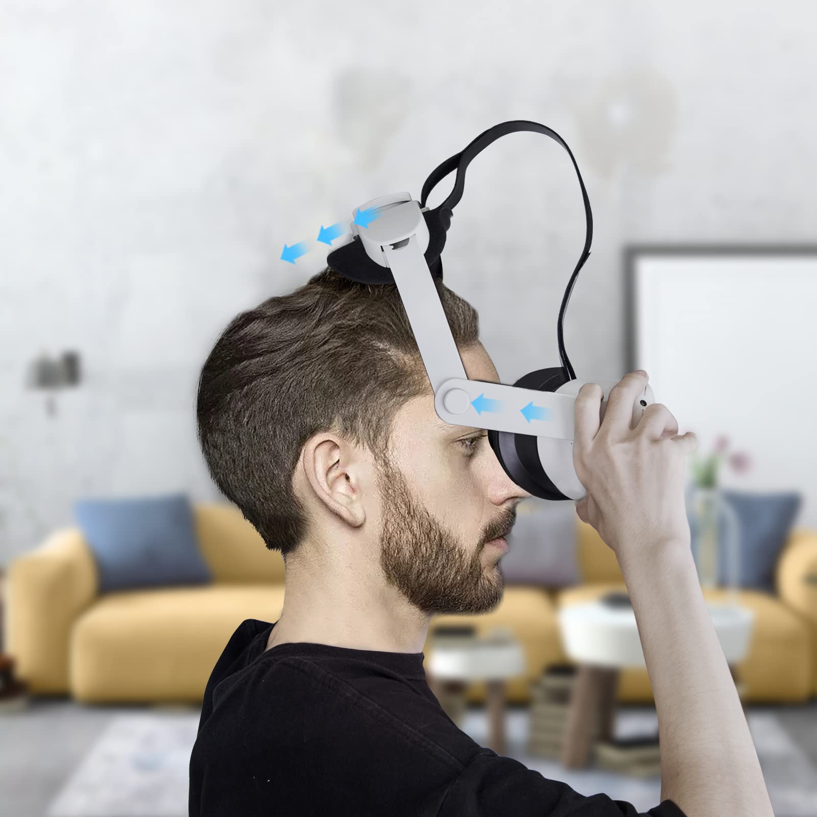 Inandon Head Strap Accessories with PU Leather Foam Face Pad, Replaces Elite Strap Compatible with Quest 2, comfort in VR Reduce Face Pressure in VR Playtime with clip for Charger Cable, Adjustable