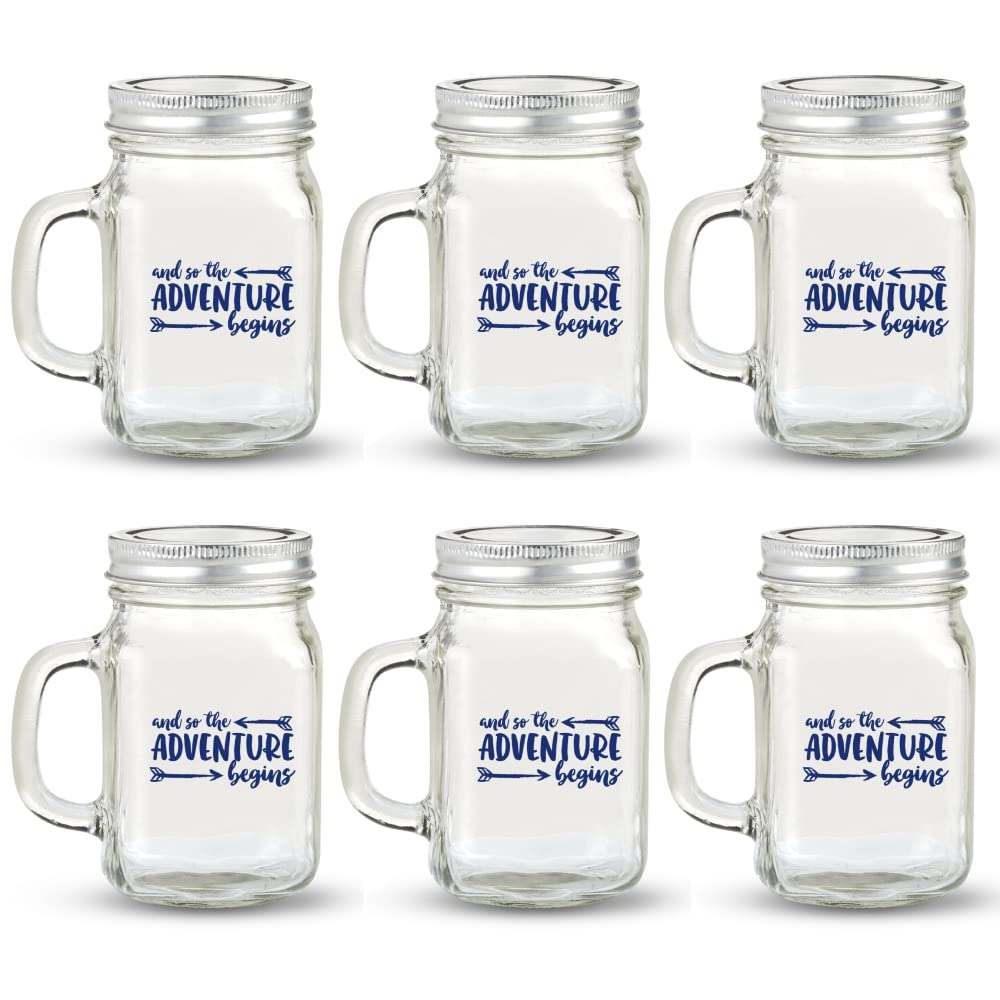 Kate Aspen "And So The Adventure Begins 12 oz. Mason Jar Mug with Lid - (Set of 6) (30048NA-TRV)