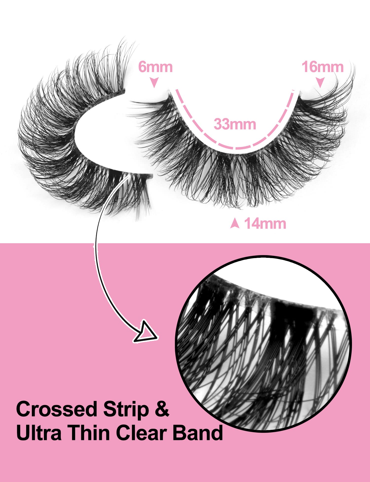 Natural Lashes That Look Like Extensions Mink False Eyelashes Fluffy Fake Eyelashes 5D Volume 16mm Cat Eye Lashes by EYDEVRO (Clear Band)