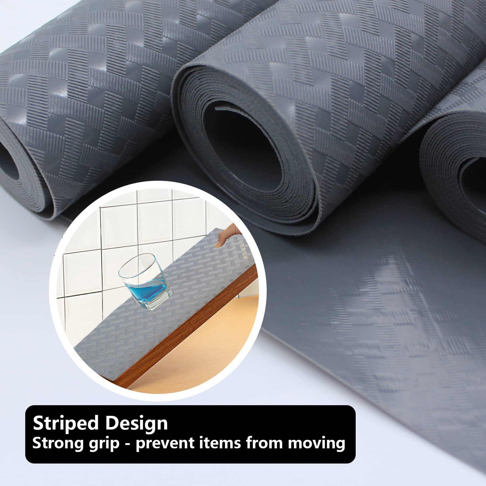 HOMPAL Cabinet Shelf Liner, Drawer Liner, Kitchen Cabinet Liners for Shelves, Non-Slip Wire Shelf Liner Plastic Pad Cabinet Mat Drawer Liners for Kitchen, Fridge, Storage(17.5" x 59" x 3 Rolls)-Grey