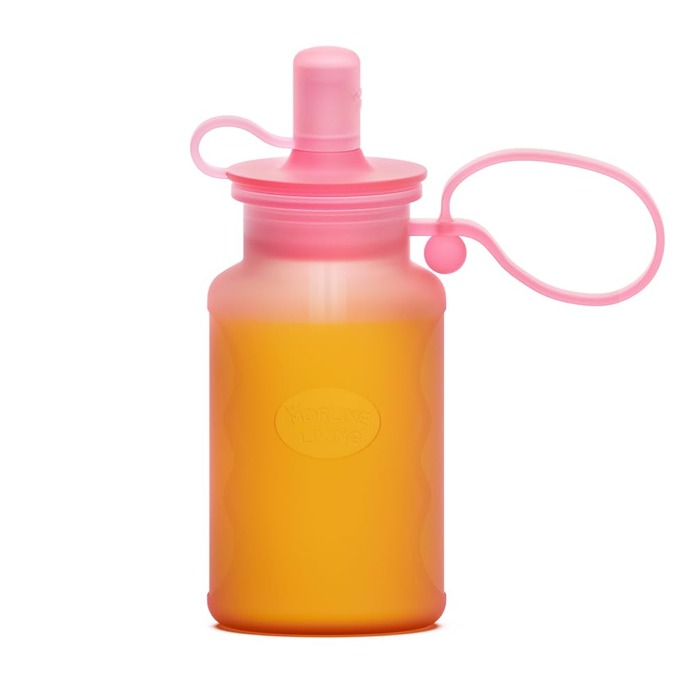 Morlike Reusable Baby Food Pouches, 4oz Silicone Squeeze Storage Bags with Straw for Toddlers Kids, Washable & Freezable (Pink - 2 Pack)