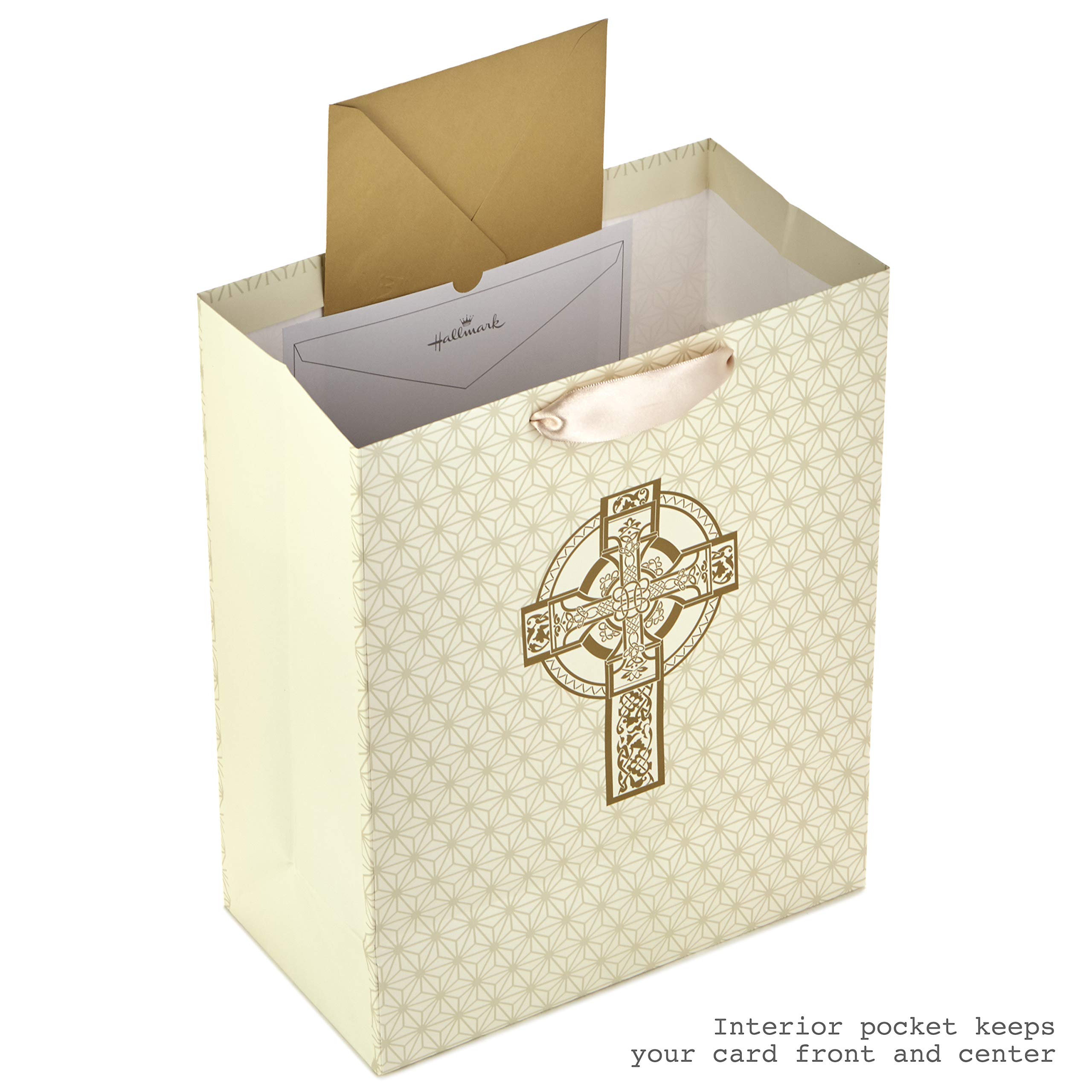 Hallmark 13" Large Gift Bag with Tissue Paper (Decorative Cross) for Christenings, First Communions, Weddings, Confirmations or Other Religious Occasions