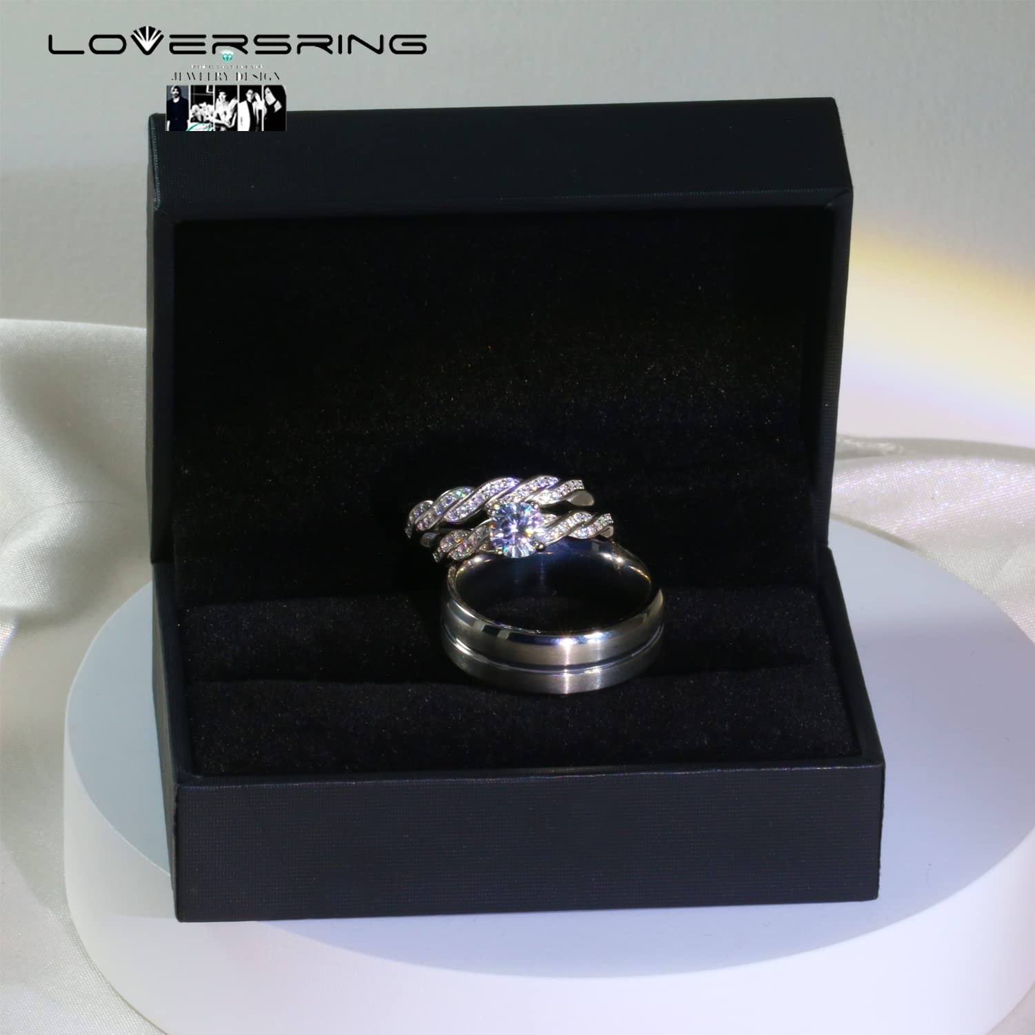 His And Hers Promise Ring Adjustable size Wedding Ring Sets His And Hers Couples Women 925 Sterling Silver Round Cz Man Titanium Wedding Bands