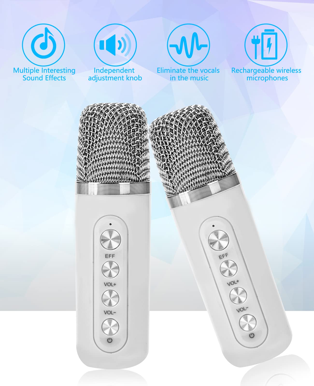 JIEFOCH Portable Karaoke Machine with 2 Wireless Karaoke Microphones for Adults and Kids, Singing Machine Bluetooth Karaoke System for Home Party, Meeting (White)