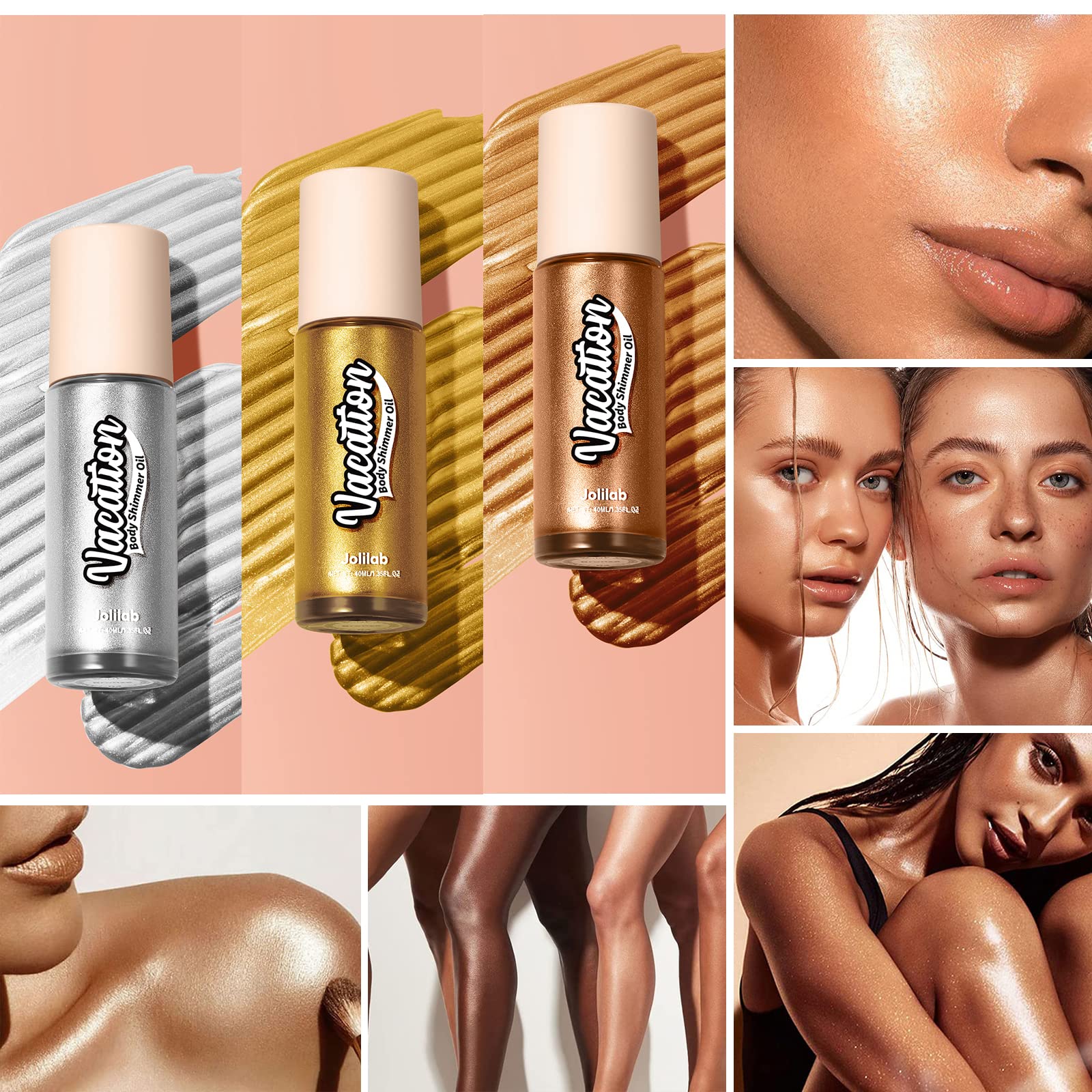 LANGMANNI 1PC Holographic Liquid Body Highlighter, 6 Colors Liquid Illuminator Waterproof Moisturizing Face & Body Highlighter Makeup Smooth Shimmer Makeup 1.35 fl.oz (#4 Bronze)