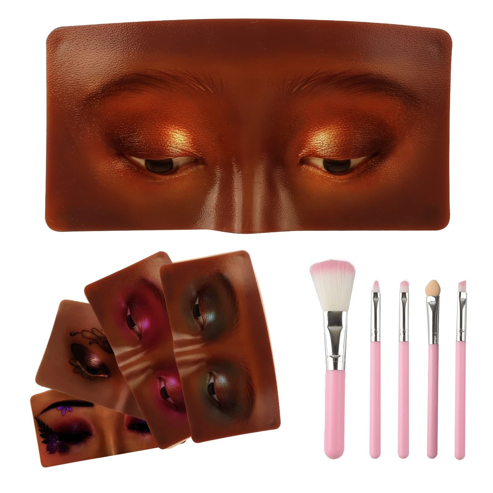 Klfoho The Perfect Aid to Practicing Makeup, Facial Eye Makeup Practice Board, Silicone Practice Makeup Face Board Lash View Eyelids Training for Practice Eyesmakeup with 5 Piece Brushes Set (Black)