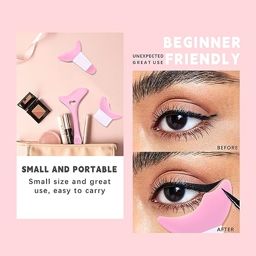 HOSAILY 3 Pcs Eyeliner Stencils Reusable Silicone Eyeliner Aid Mascara Shield Applicator Guide Tool Multifunctional Winged Eyeliner Eyelash Eyeshadow Lipstick Eye Makeup Tool for Women, Beginners (Pink)