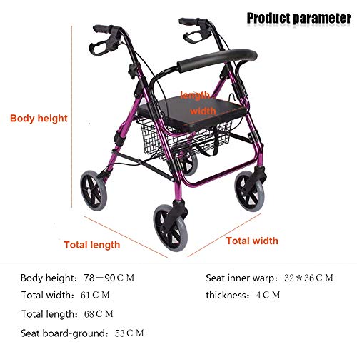 Lightweight Wheel Rollator, Folding Four Wheel Mobility Walker with Padded Seat,Back Support, Mobility Aid Seat Basket, Carry Bag, Black,Can Bear 100kg/220lbs