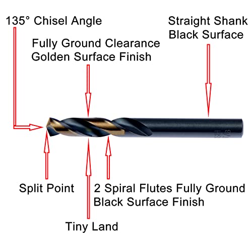 MAXTOOL 1/8" 2pcs Identical Screw Machine Drills HSS M2 Twist Stub Drill Bits Black & Bronze Fully Ground Straight Shank Short Drills; SMF02H10R08P2