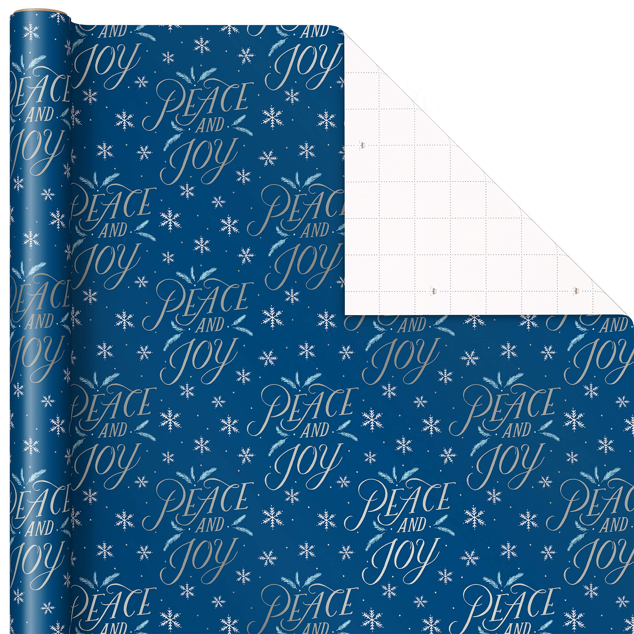 Hallmark Bulk Blue Holiday Wrapping Paper with Cut Lines on Reverse (2 Jumbo Rolls: 160 sq. ft. ttl) Christmas Trees and Deer, Snowflakes, Peace and Joy", Dual-Pack (0005JXW1056)