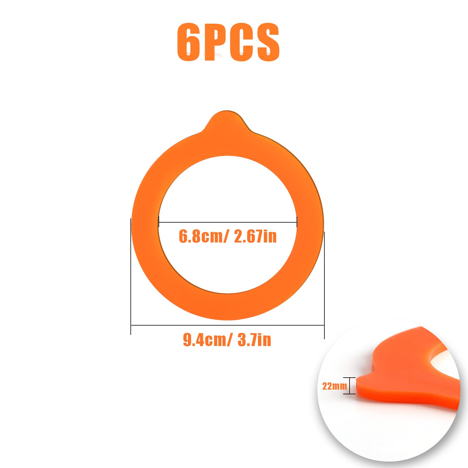 KINBOM 6pcs Silicone Replacement Gasket Seals, Mason Jar Rubber Seals Sealing Ring Silicone Gaskets for Storage Jars Glass Sealed Cans (3.7inch Outer Diameter, 2.7inch Inner Diameter)