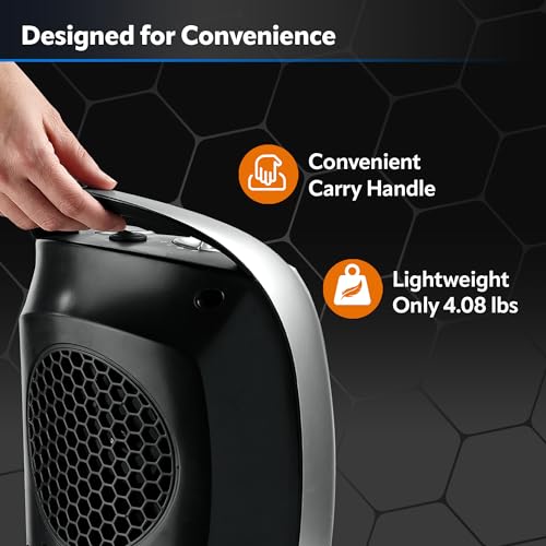 Lasko Oscillating Ceramic Tabletop Space Heater for Home with Adjustable Thermostat, Carrying Handle, 2 Speeds and Fan Only Mode, 11.6 Inches, Silver, 5409