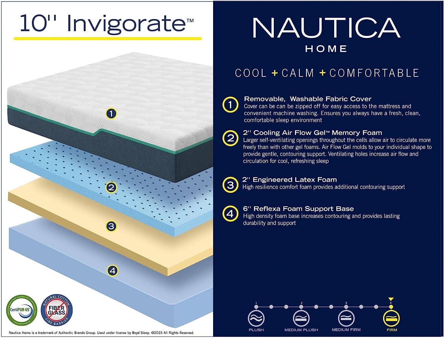Nautica Home Invigorate 10" Medium-Plush Gel Memory Foam Mattress with Cooling Air Flow and Pressure Relieving Foam Layers, Bed-in-a-Box, Queen White