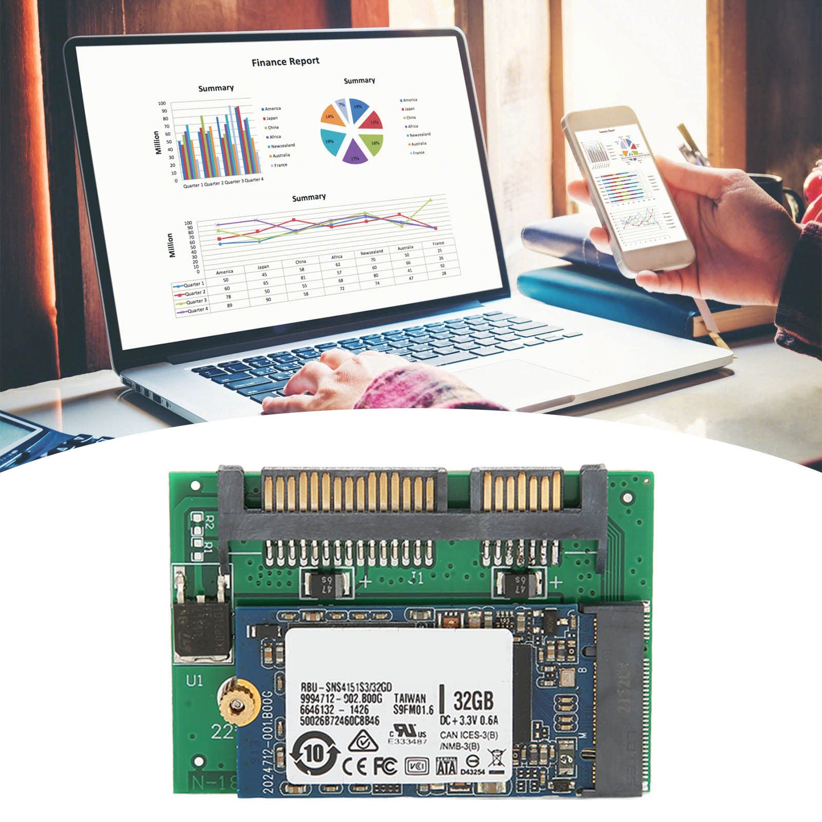 M.2 SSD, Compact Portable 2 in 1 Plug and Play high Capacity M.2 SSD Portable Adapter for Home Office 32GB