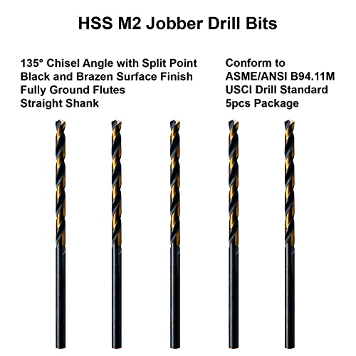 MAXTOOL 3/64" 5pcs Identical Jobber Length Drills HSS M2 Twist Drill Bits Fully Ground Black & Bronze Straight Shank Drills; JBF02H10R03P5
