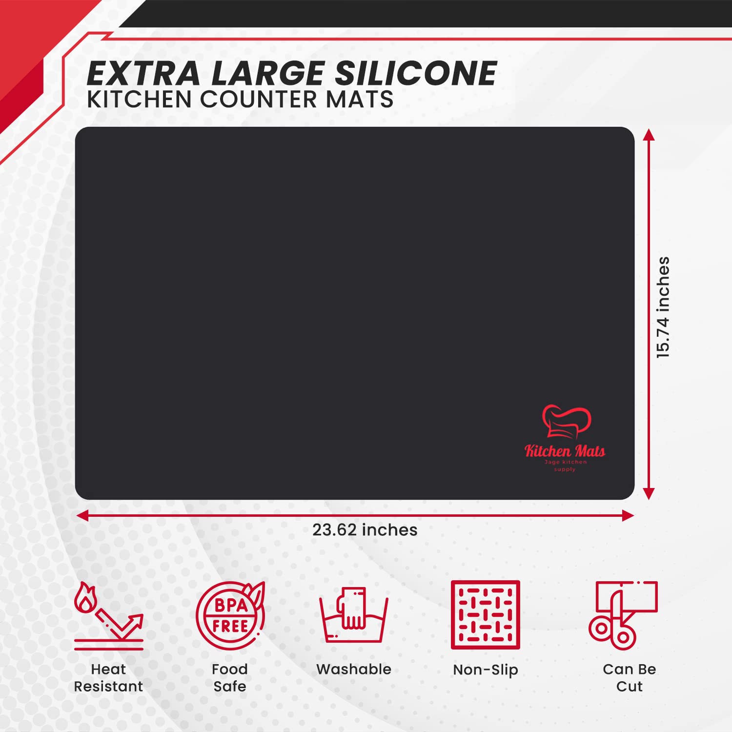 Large Black Heat Resistant Mat For Countertop, 23βx15β, Air Fryer Mat Counter Protector For Kitchen, Non Slip Silicone Kitchen Mat, Microwave Mat