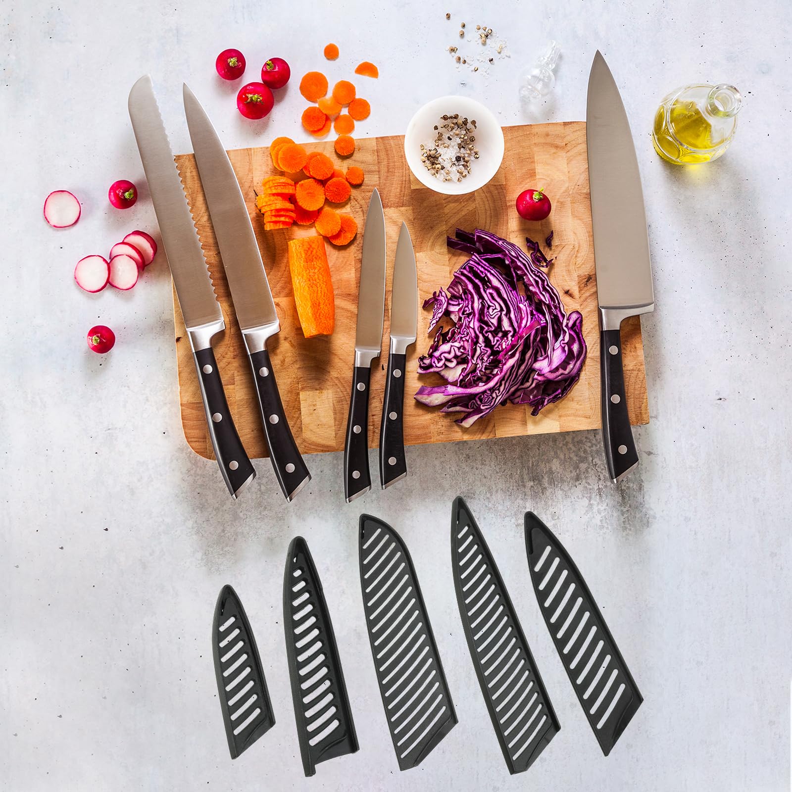 PATIKIL PP Safety Knife Cover Sleeves for 5" Ceramic Knife, 5 Pack Knives Edge Guard Blade Protector Universal Knife Sheath for Kitchen Chef Knife, Black